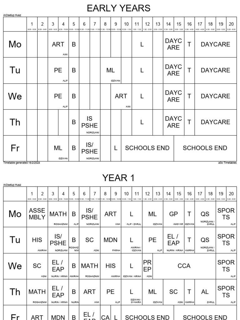 Term 2 (Timetable, class) | PDF