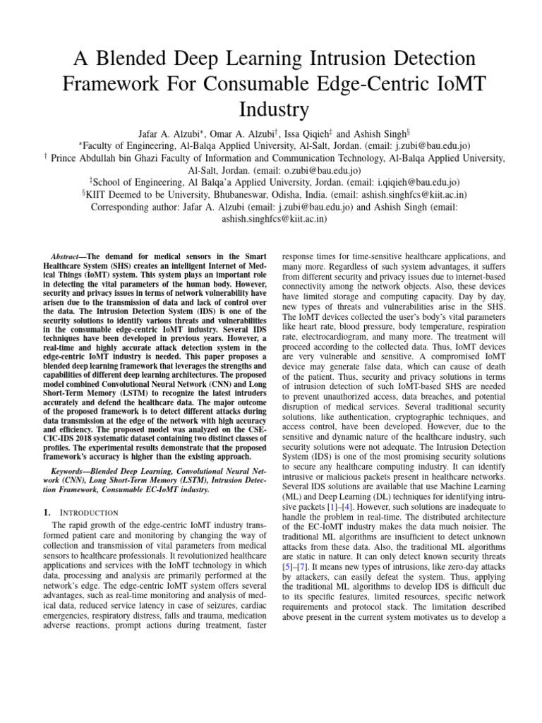 A Blended Deep Learning Intrusion Detection Framework For Consumable Edge-Centric IoMT Industry ...