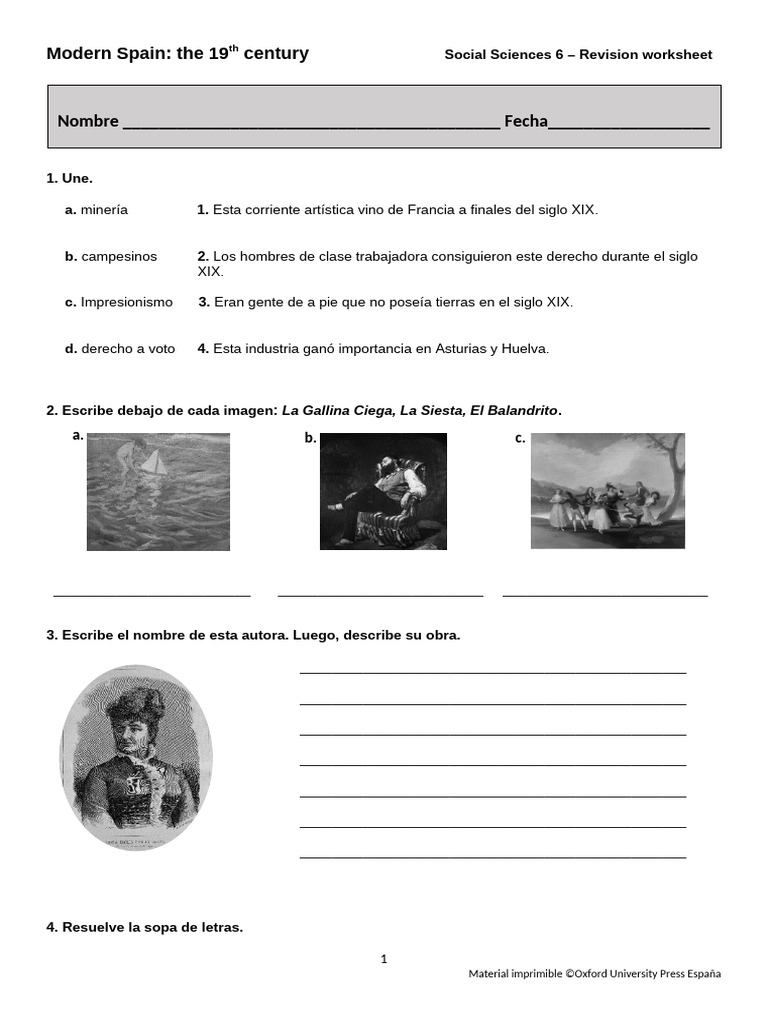 19th Century Rev Worksheet SP | PDF | Spanish People | Spanish Writers