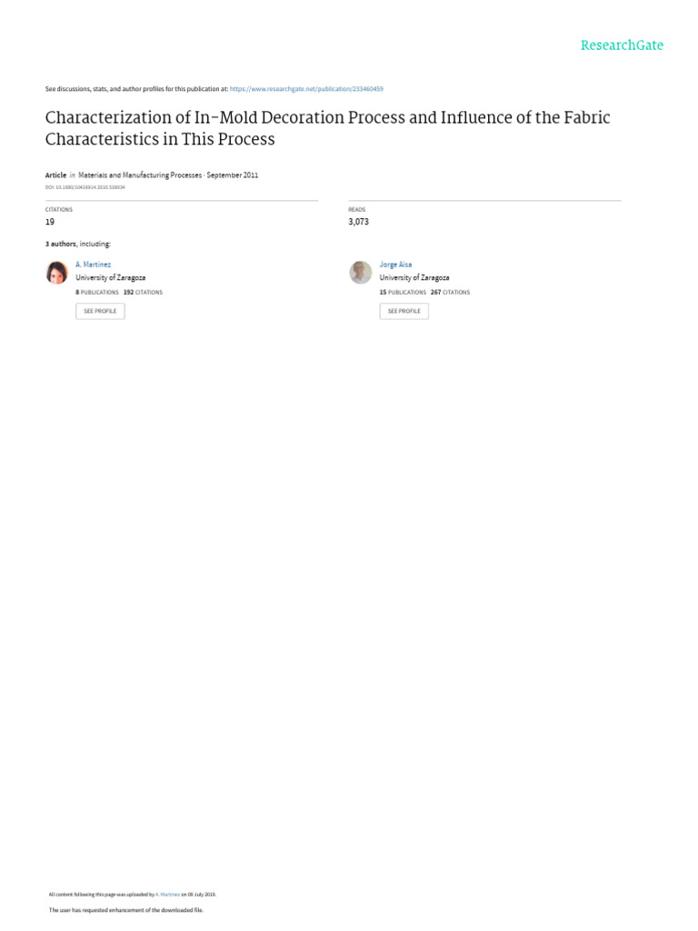 Characterization of In-Mold Decoration Process and Influence of The ...