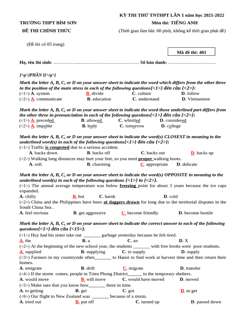 8-1 de Thi Thu THPTQG CÓ KEY Lan 1 2021 Chi Nhan Duyet | PDF