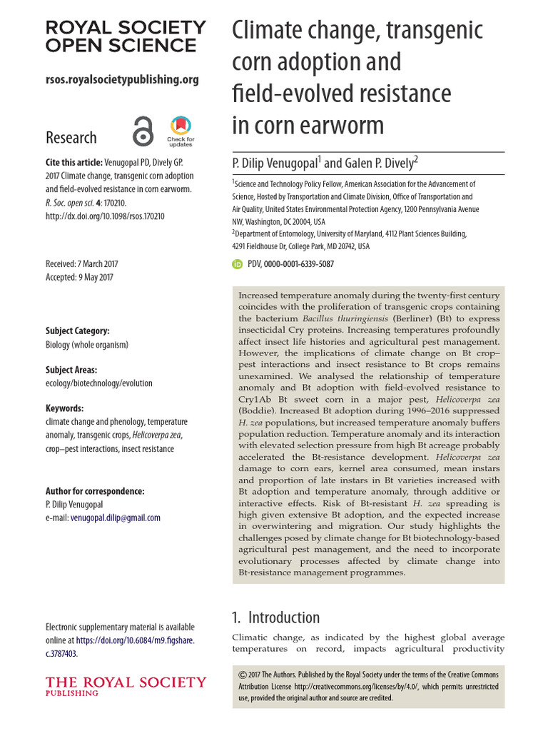 Venugopal Et Al 2017 Climate Change Transgenic Corn Adoption and Field ...