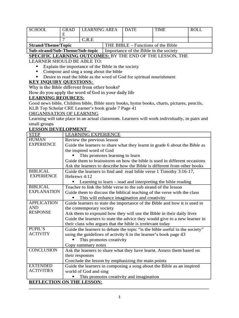 Grade 7 Cre Lesson Plans Term 2 2024 Teacher - Co .Ke | PDF