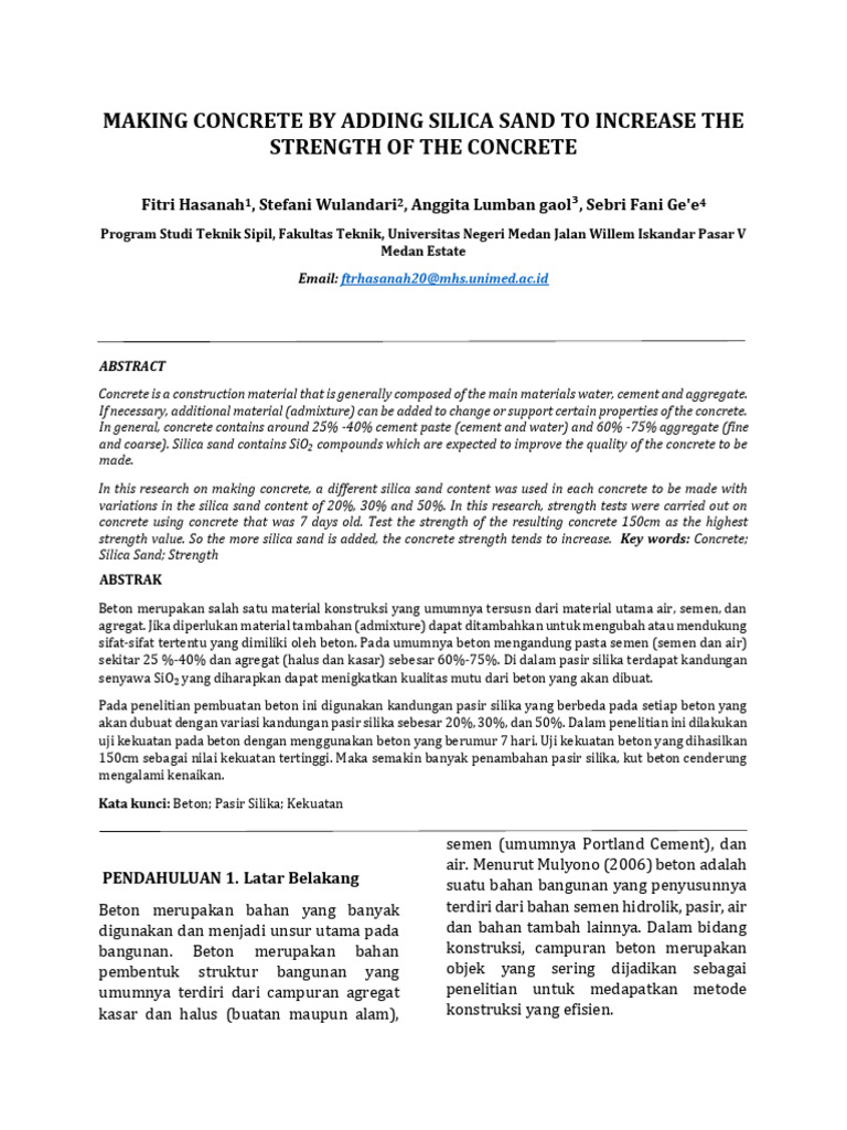 Making Concrete by Adding Silica Sand To Increase The Strength of The ...