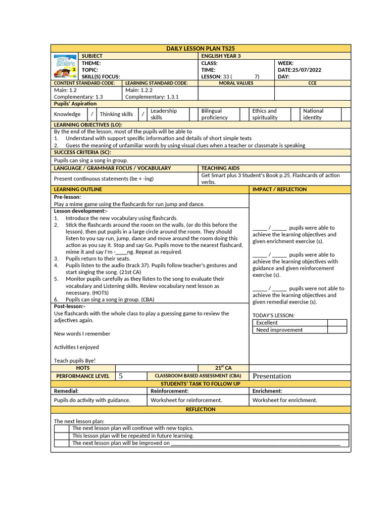 Daily Lesson Plan TS25 | PDF