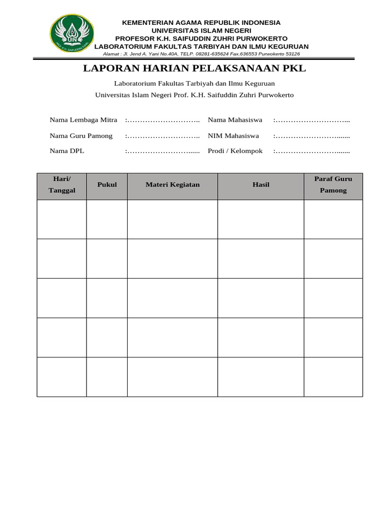 LAPORAN HARIAN PELAKSANAAN PKL edit | PDF