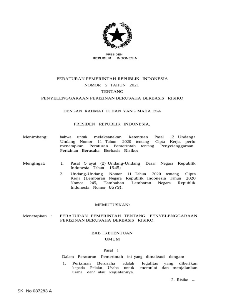 PP Nomor 5 Tahun 2021 | PDF
