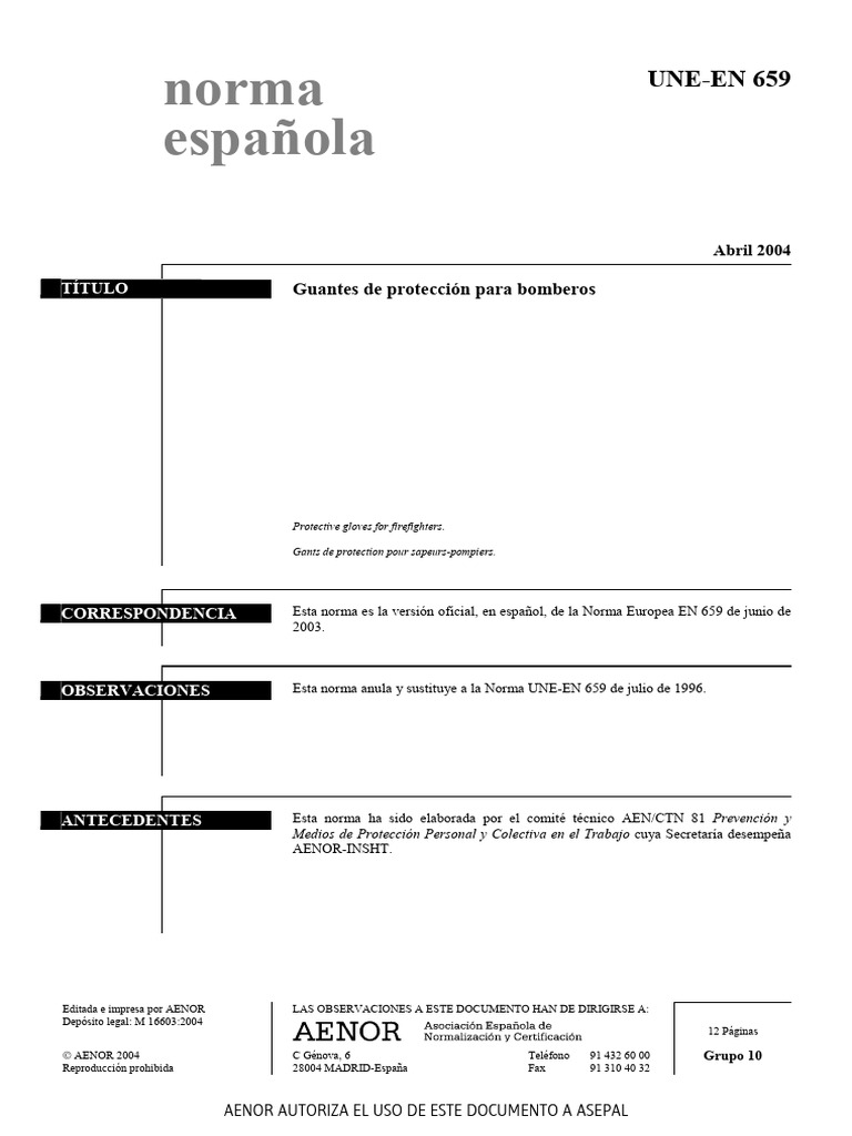 2004 UNE-En - 659-2004 Guantes para Bomberos | PDF