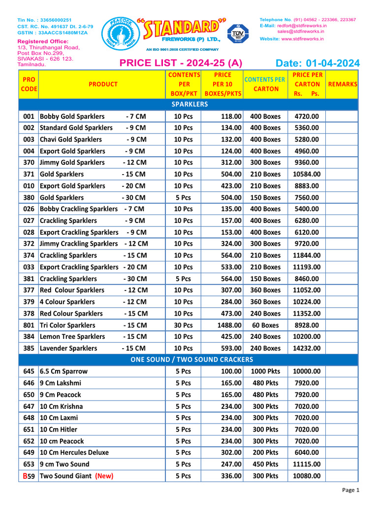 Season Price List A | PDF