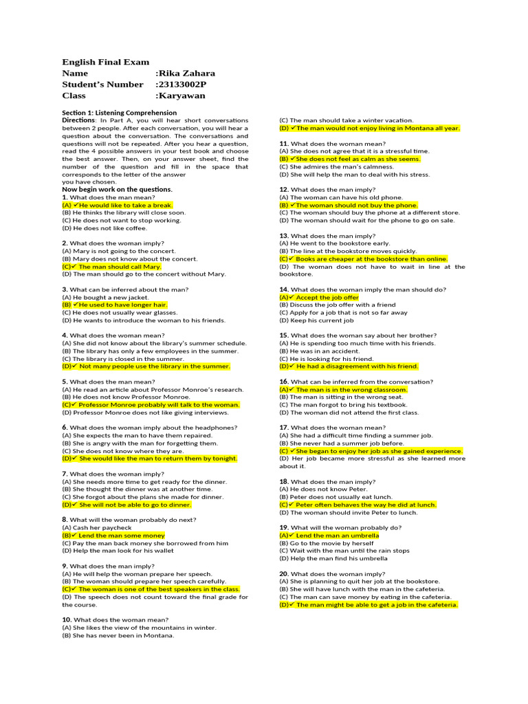 English Final Exam esp | PDF