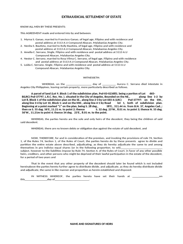 EXTRAJUDICIAL SETTLEMENT OF ESTATE | PDF