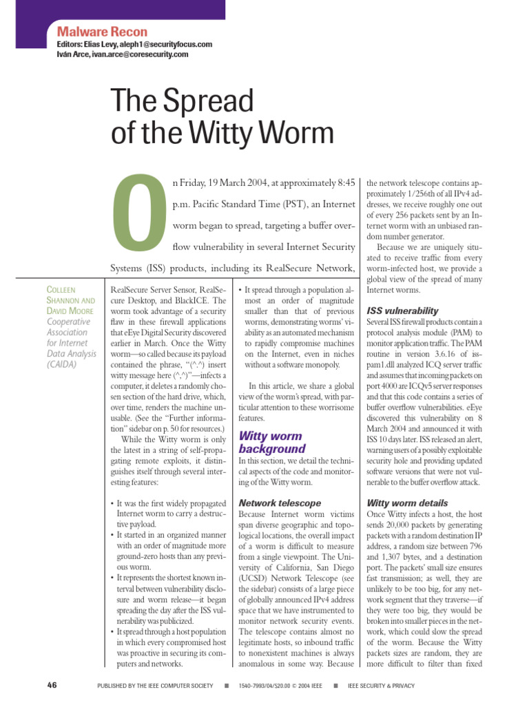 The Spread of The Witty Worm | PDF