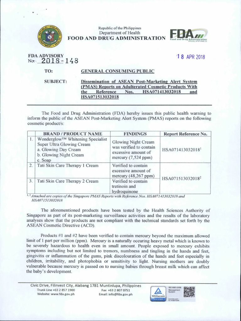 FDA Advisory No. 2018 148 | PDF