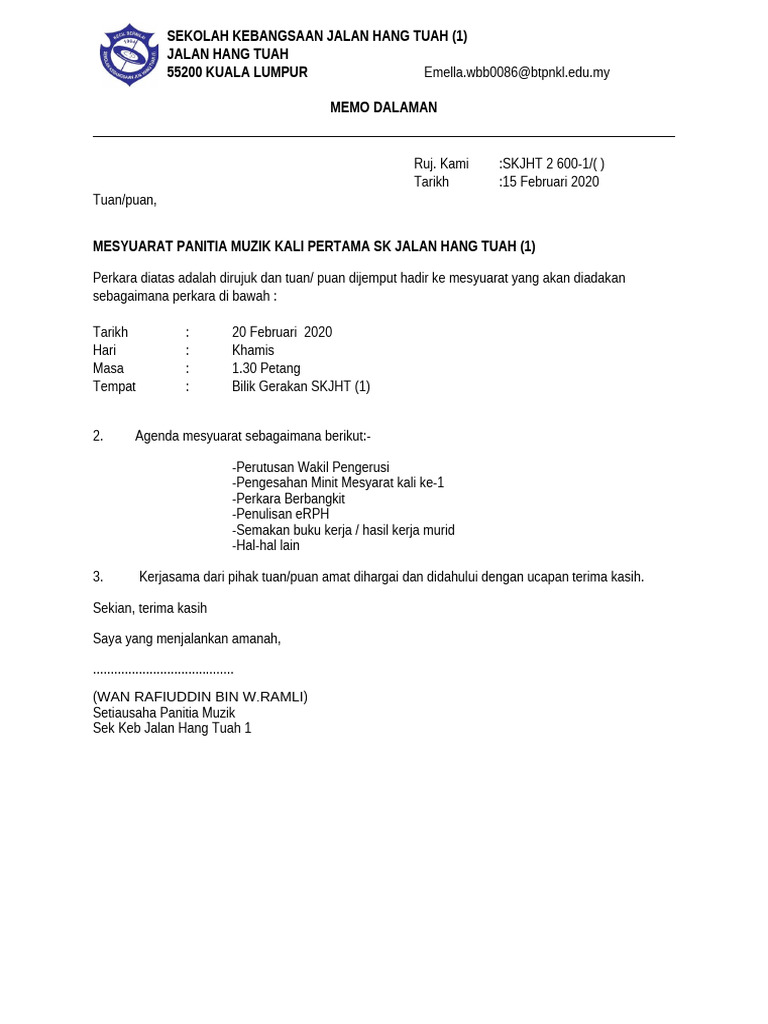 Notis Minit Mesyuarat Muzik 2 2019 | PDF