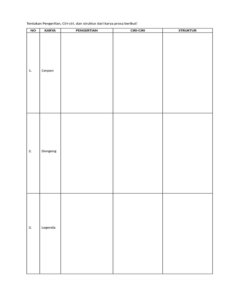 LKPD Menentukan Pengertian, Ciri, Dan Struktur Prosa Lama | PDF