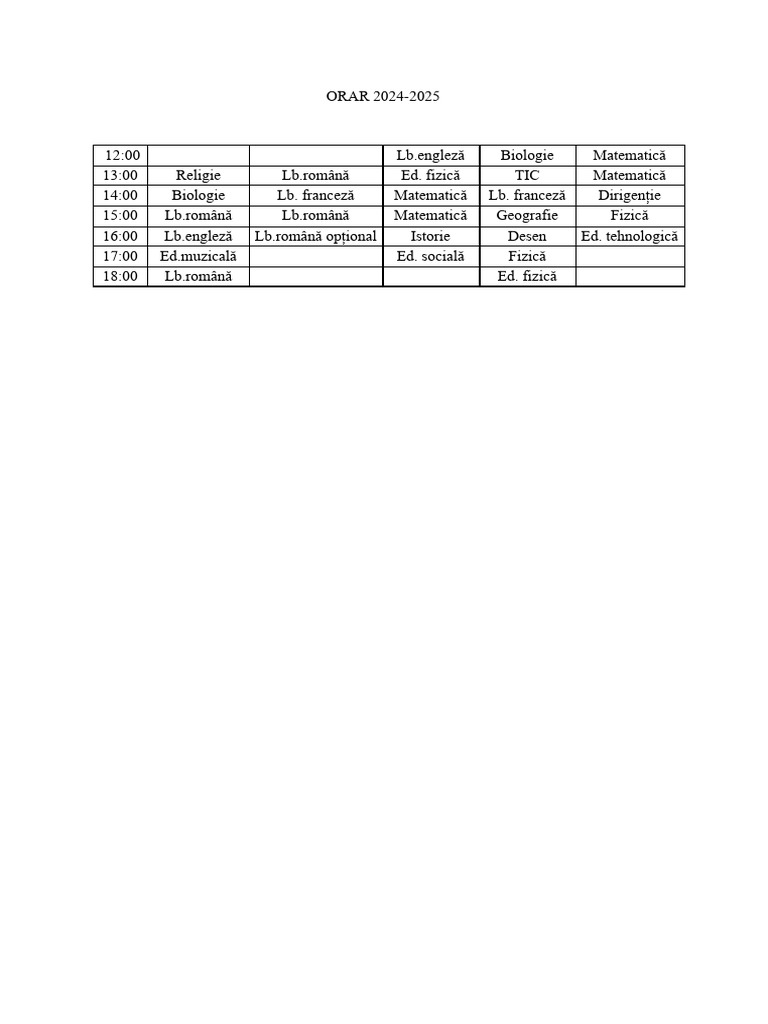Orar 2024-2025 | PDF