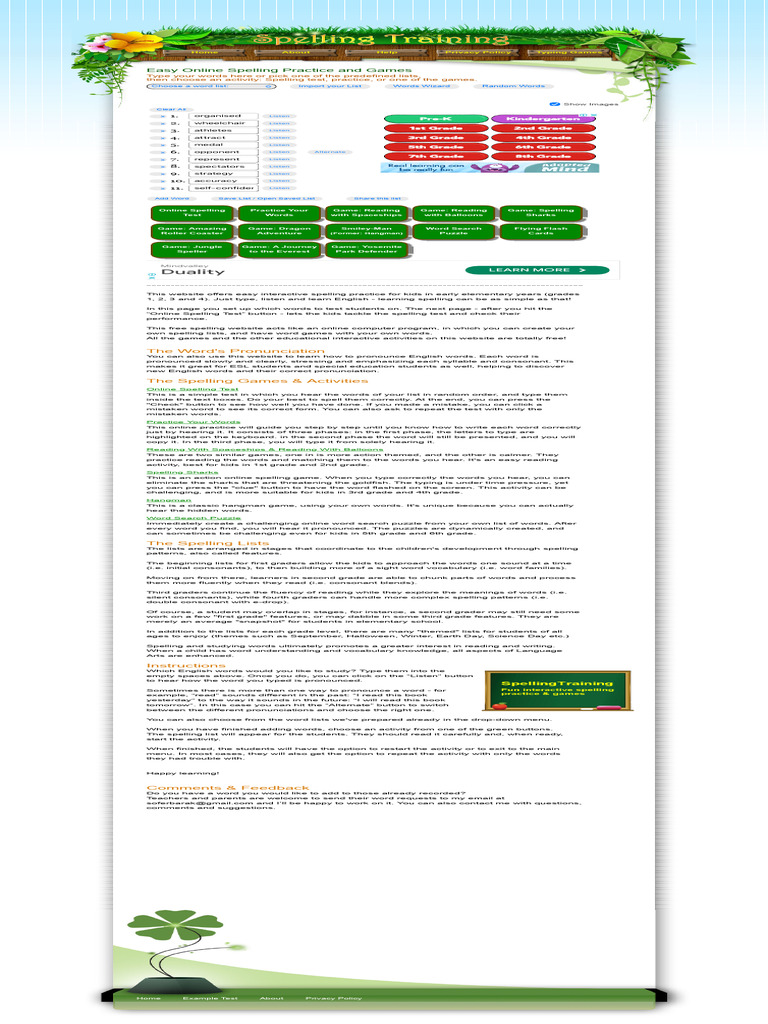 Free Online Spelling Training & Games For Grades 1, 2, 3 and 2 | PDF