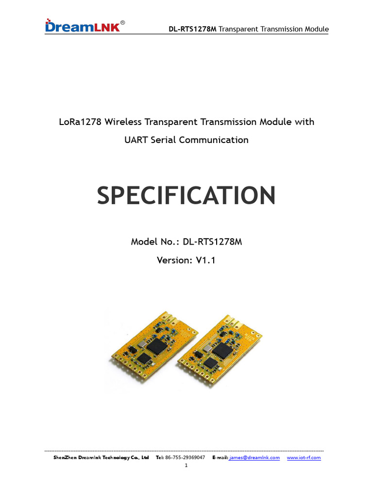 DL-RTS1278M UART Wireless Transparent Transmission Module V1.1 | PDF