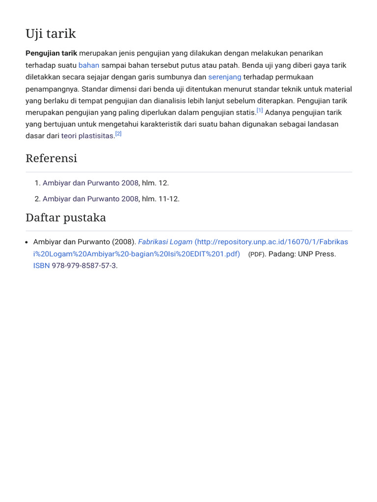 Uji Tarik - Wikipedia Bahasa Indonesia, Ensiklopedia Bebas | PDF