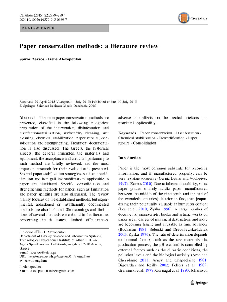 Paper Conservation Methods A Literature | PDF