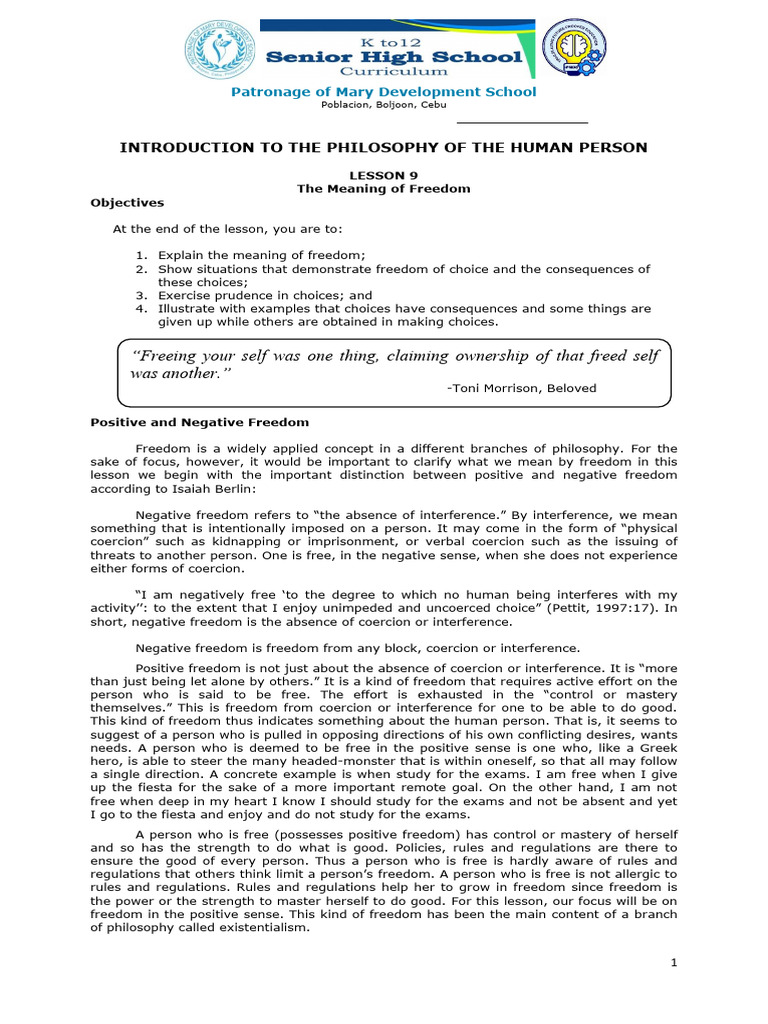 LESSON 9 The Meaning of Freedom | PDF