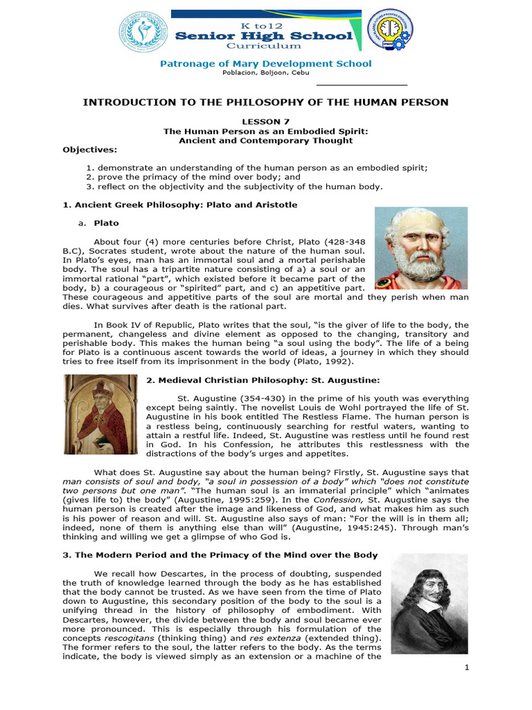 LESSON 7 The Human Person As An Embodied Spirit Ancient and ...