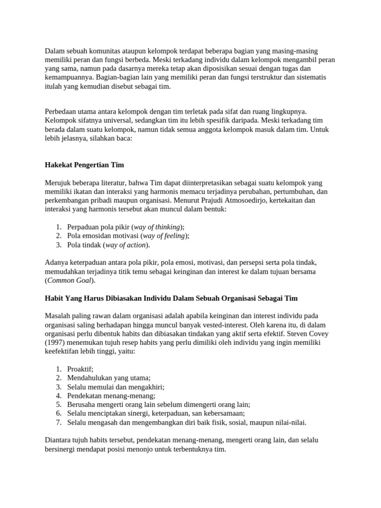 Hakekat Pengertian Tim: Way of Thinking Way of Feeling Way of Action | PDF