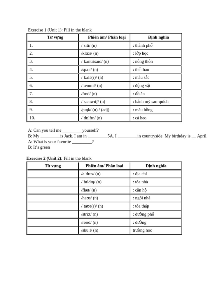 Grade 5 - Review Voca Unit 1&2 | PDF Grade 5 - Review Voca Unit 1&2 | PDF