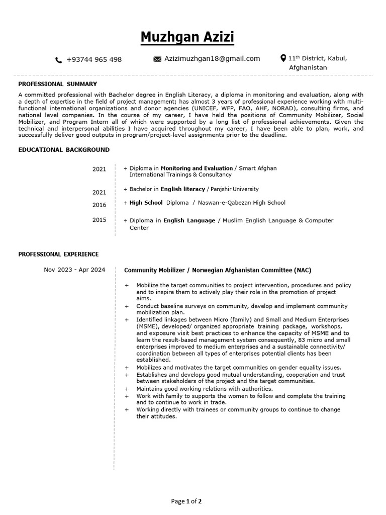 Muzhgan CV | PDF