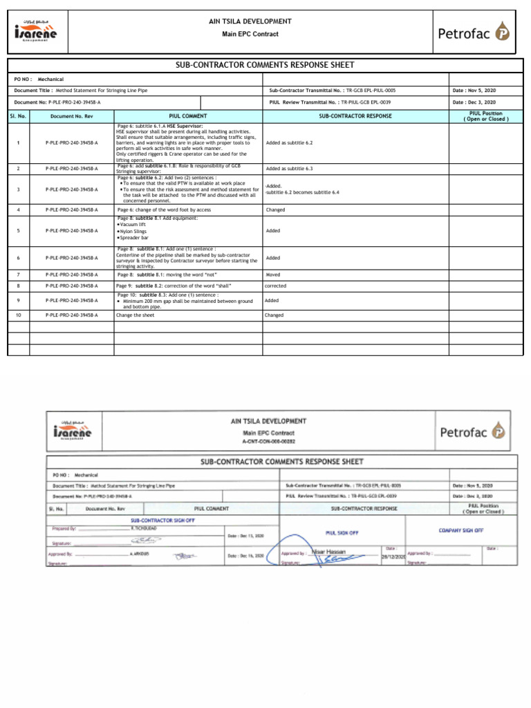 Method Statement for Stringing Pipe | PDF