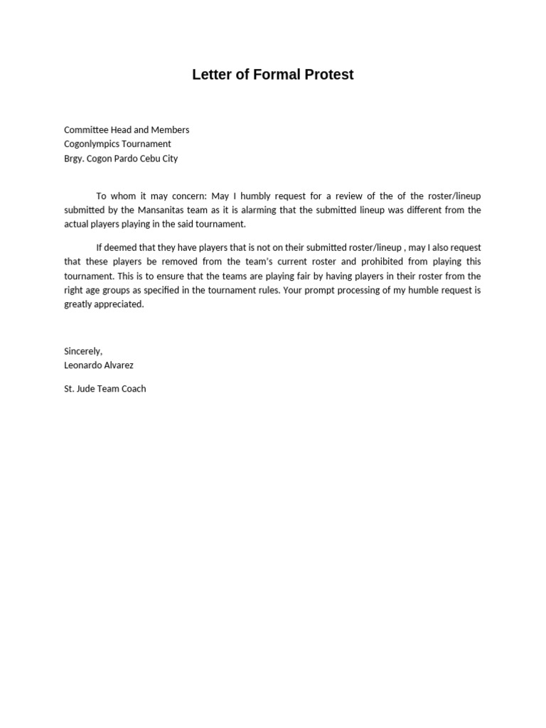 Letter of Formal Protest | PDF