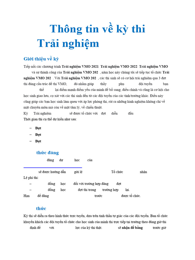 Thông tin Trải nghiệm VMO 2025 | PDF