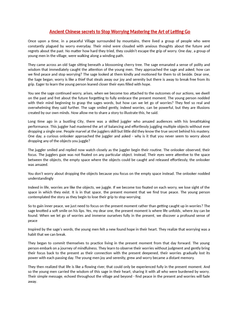 Ancient Chinese Secrets To Stop Worrying Mastering The Art of Letting ...