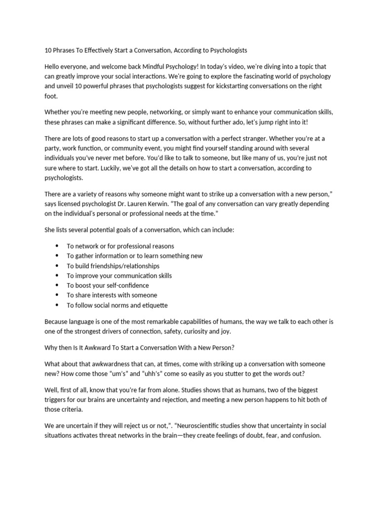 10 Phrases To Statt A Conversation | PDF 10 Phrases To Statt A Conversation | PDF