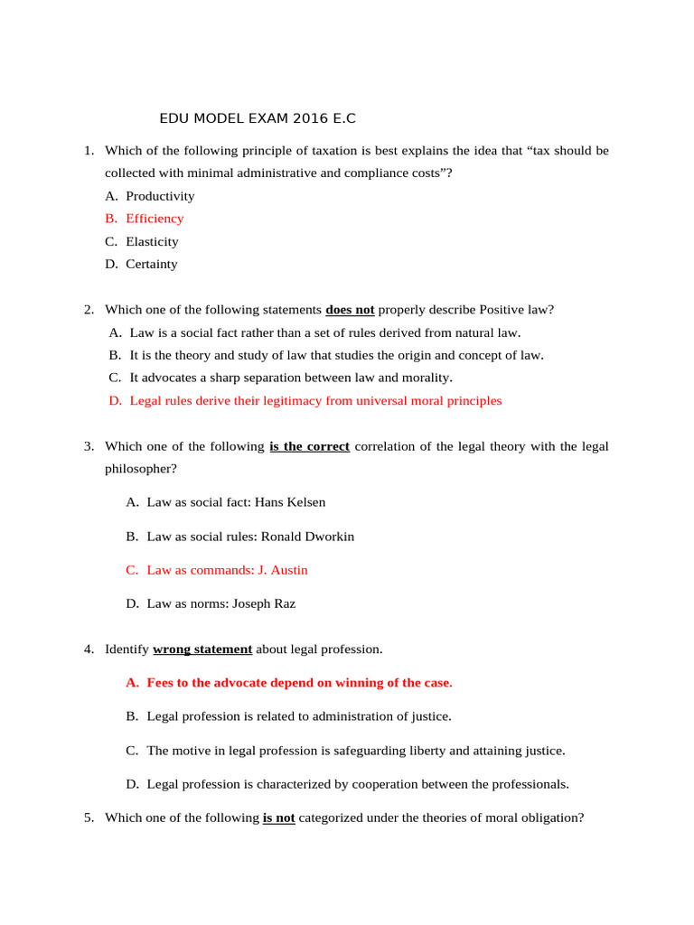 Edu Model Exam 2016 | PDF