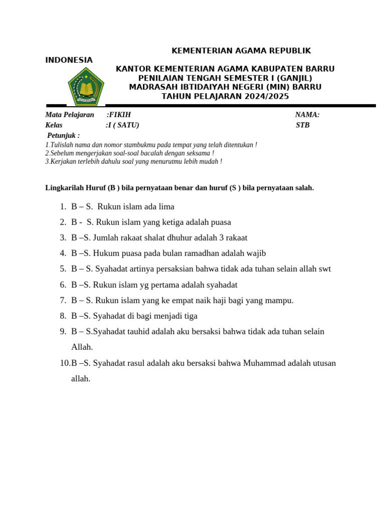 SOAL PTS 2021 GANJIL Umi | PDF