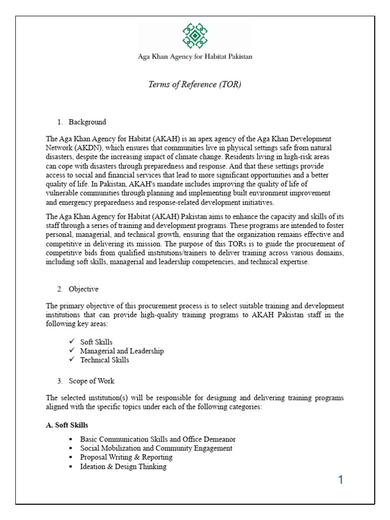 Training - ToRs | PDF | Leadership | Business