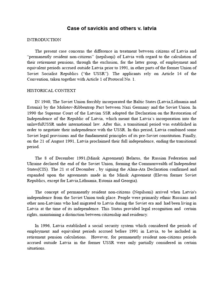 Case of Savickis and Others v. Latvia | PDF