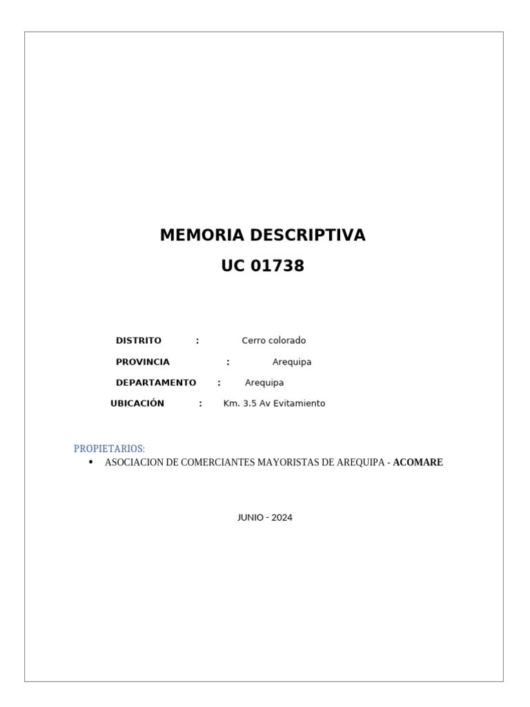 1.MEMORIA_DESCRIPTIVA UC 01738 | PDF