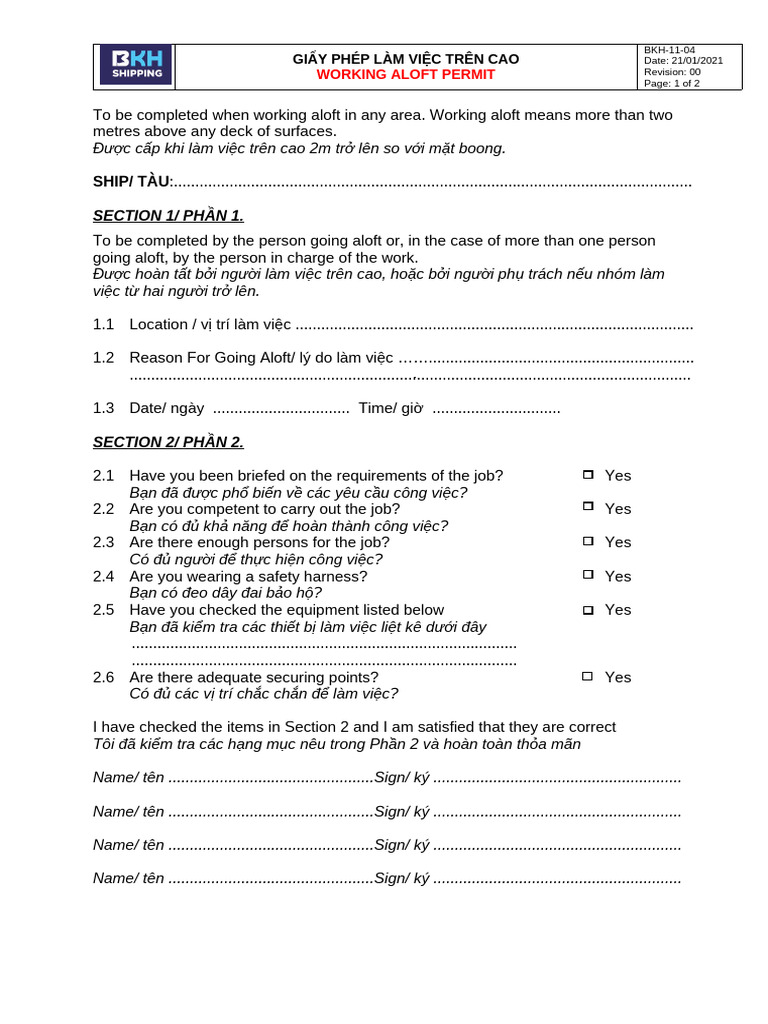 1104 Working - Aloft - Permit | PDF