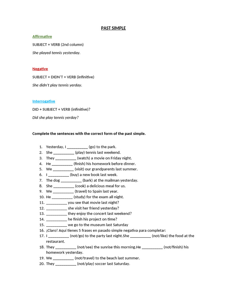 UNIT 1 - PAST SIMPLE (All Forms) | PDF