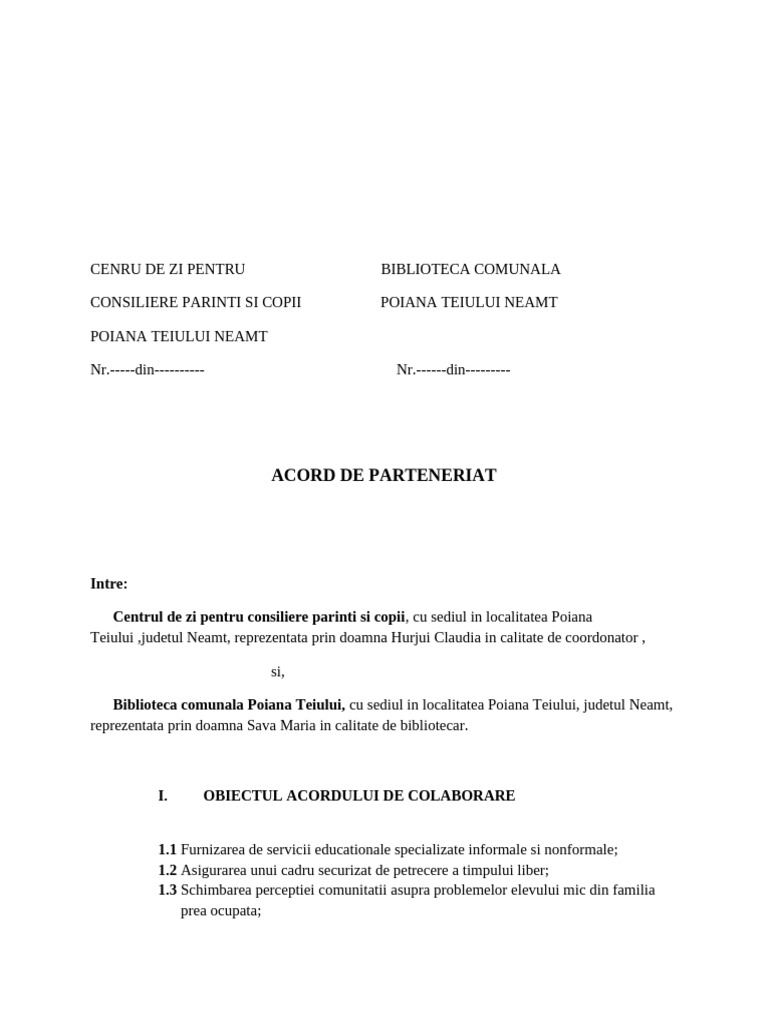 Acord de Parteneriat | PDF