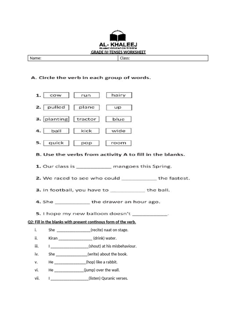 GRADE IV Worksheet For Tenses 2 | PDF