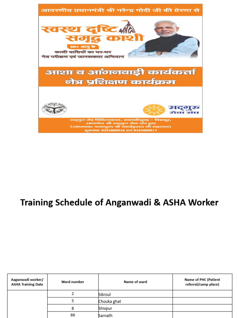 Aganwadi & ASHA Training Schedule | PDF