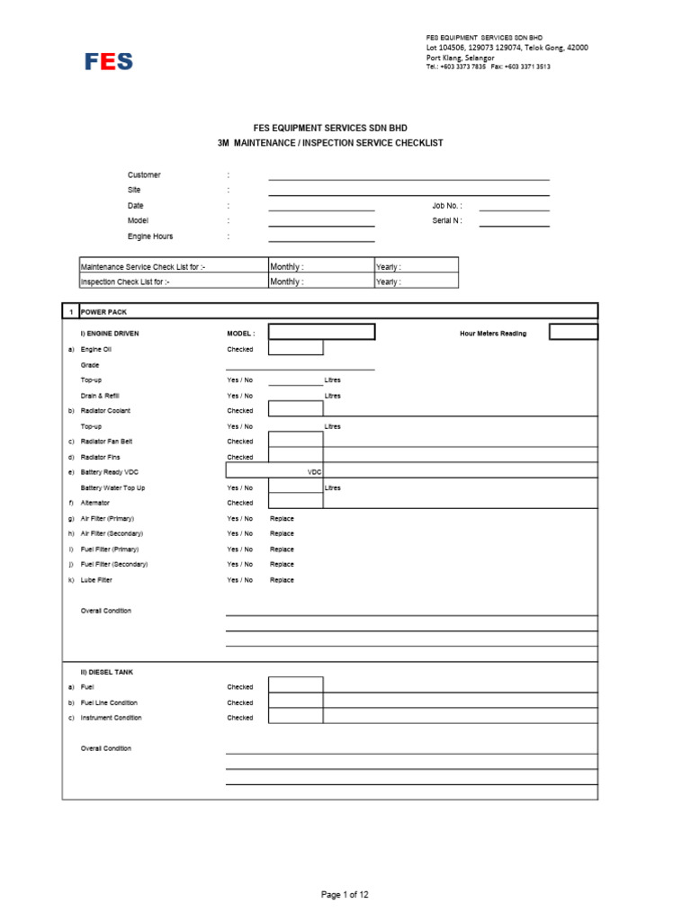 3M, 6M, 9M & 12M Checklist | PDF | Radiator | Bearing (Mechanical)