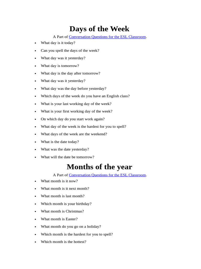 Days of the Week | PDF