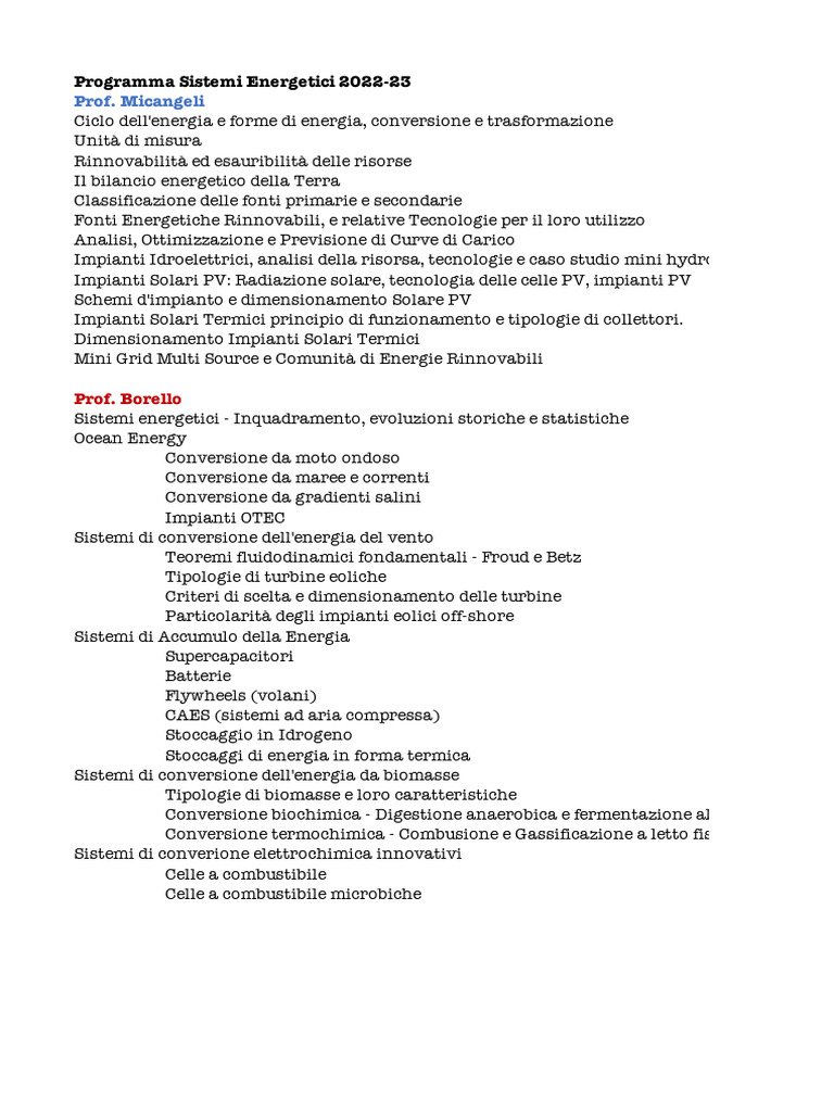 Programma Sistemi Energetici 2022-2023 | PDF