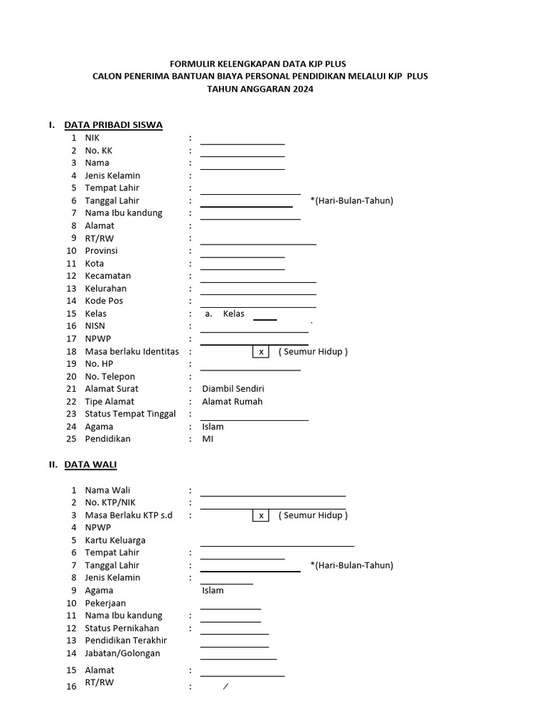 Formulir KJP 2024 Kosong | PDF