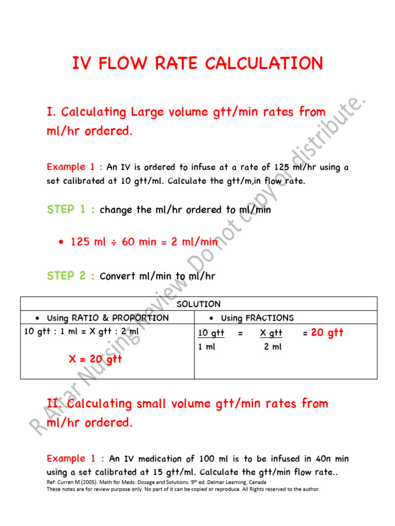 IV Flow Rate Calculations Guide | PDF