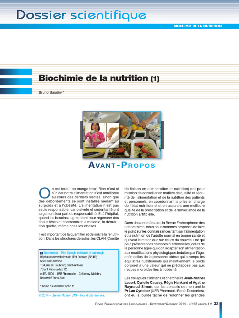 Avant-Propos Biochimie de La Nutrition | PDF